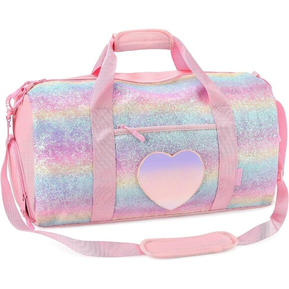 Bags | Girls Glitter Rainbow Large Duffle Bag With Shoes Compartment ...